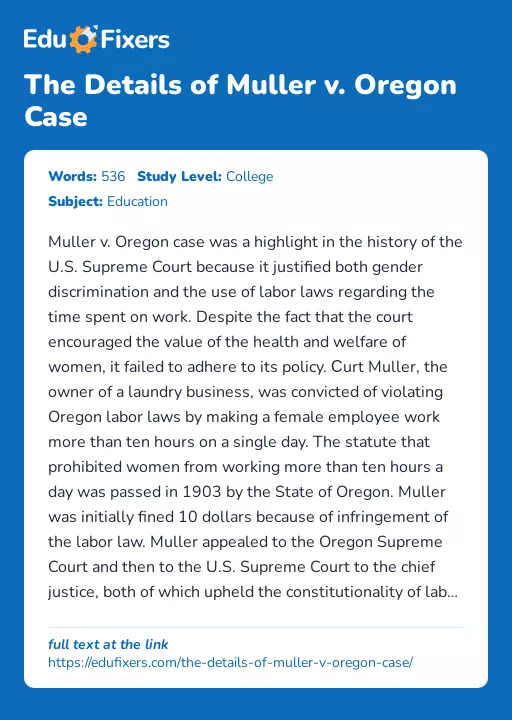 The Details Of Muller V Oregon Case